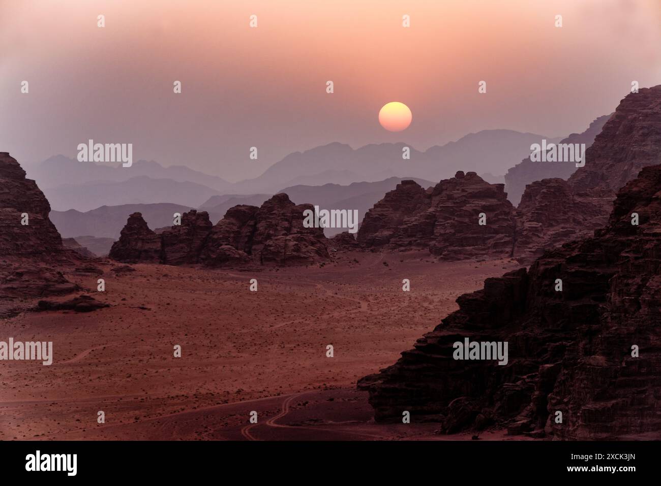 Sunset over Wadi Rum valley, Jordan Stock Photo - Alamy