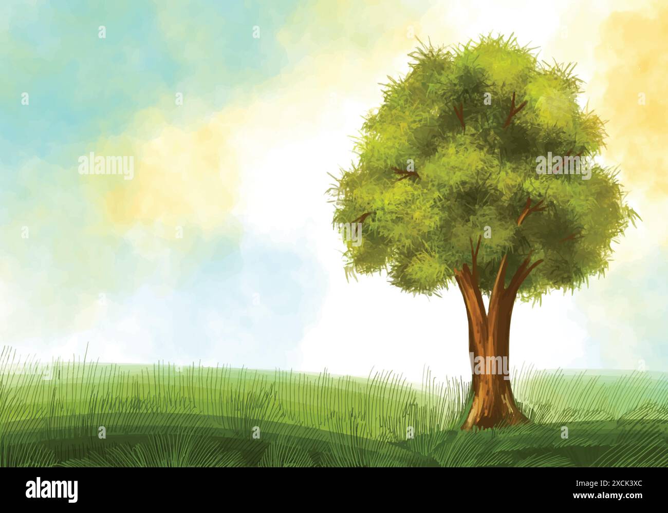 Beautiful landscape and architecture painting tree design Stock Vector ...