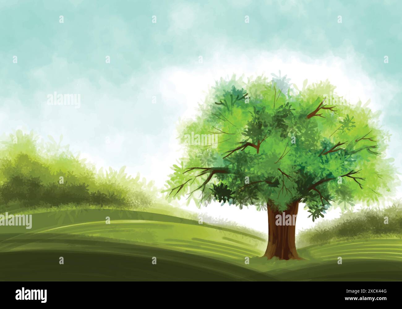 Beautiful landscape and architecture painting tree design Stock Vector ...