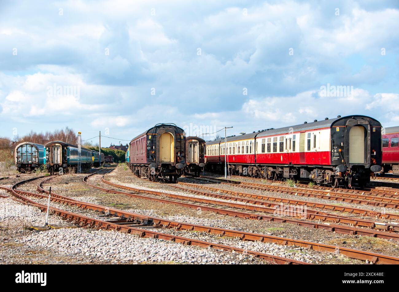 Railway Carriages in a Railway Yard Stock Photo - Alamy