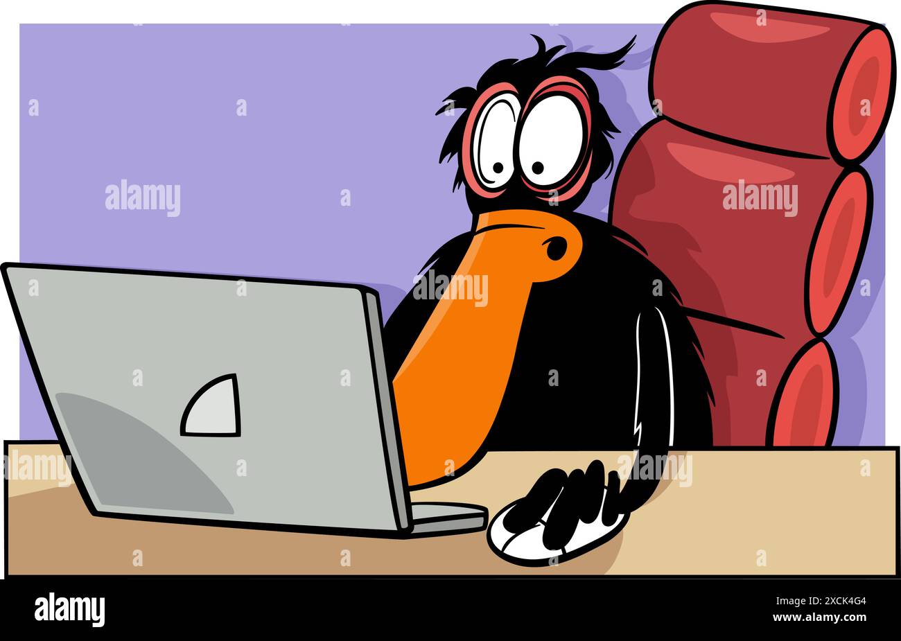 Cartoon illustration of funny tired black duck animal character with ...