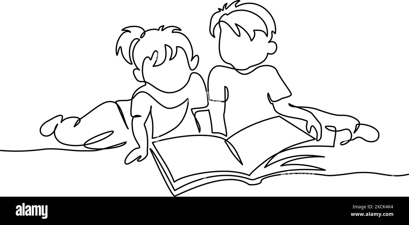 Happy kids girl and boy reading open books sitting on floor. Education ...