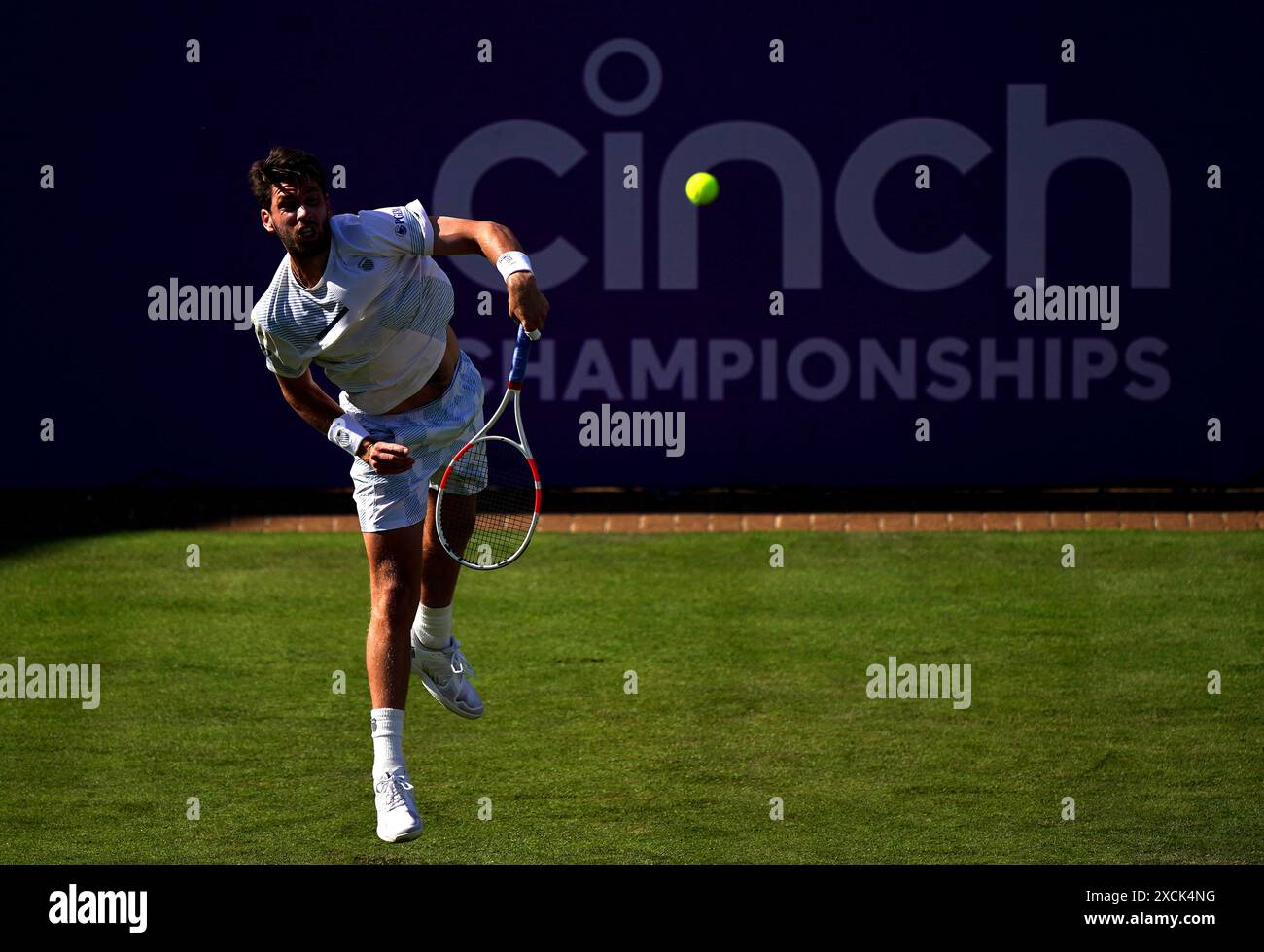 Cameron Norrie in action against Milos Raonic (not pictured) on day ...