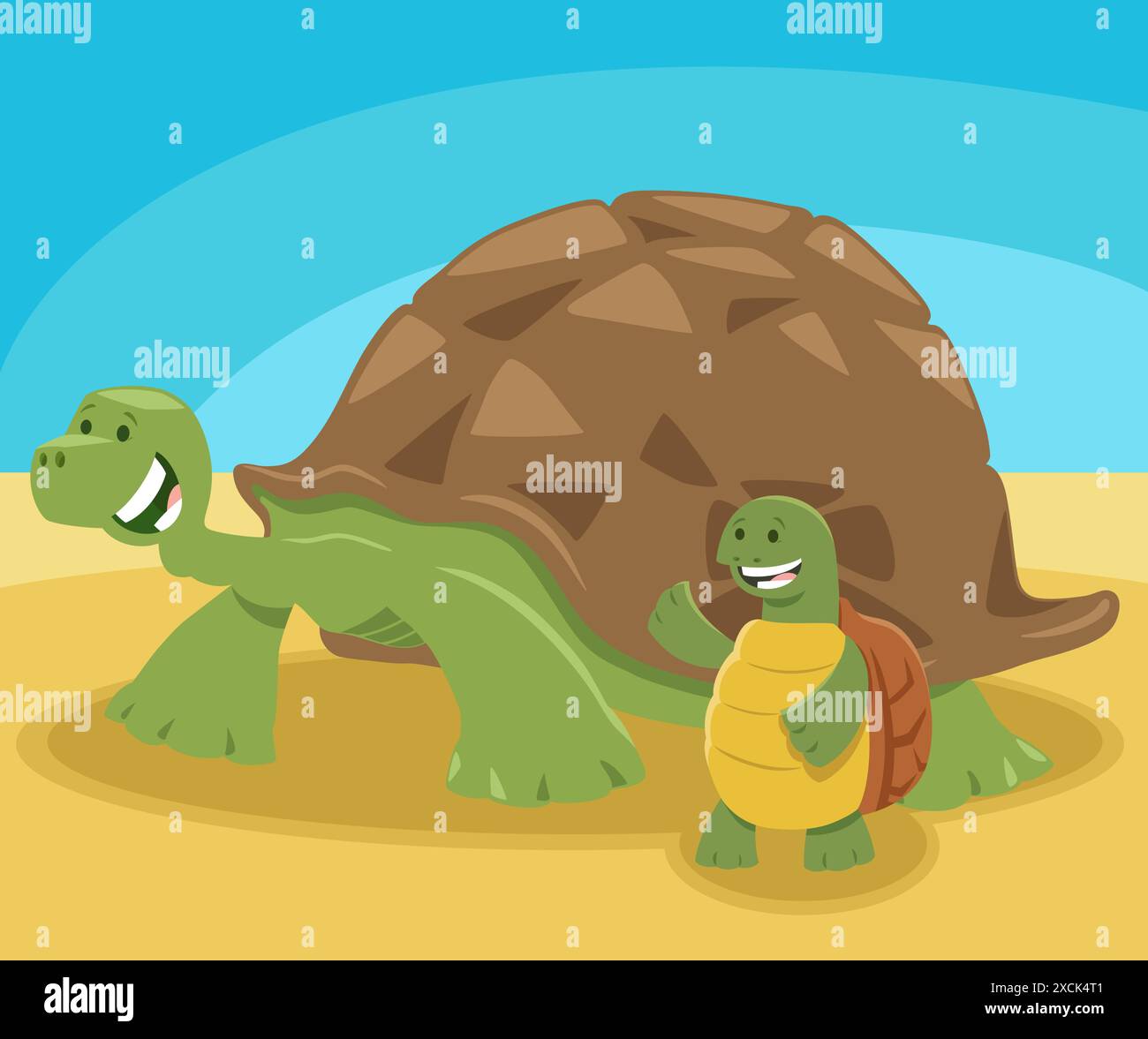 Cartoon illustration of funny tortoise animal character with baby ...