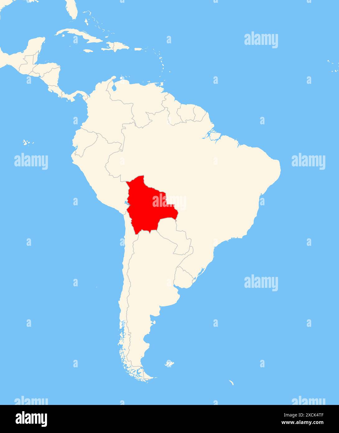 Locator map showing the location of the country Bolivia in South ...