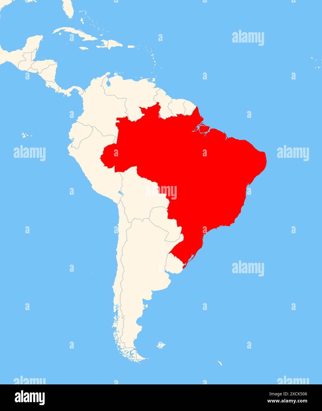 Locator map showing the location of the country Brazil in South America ...