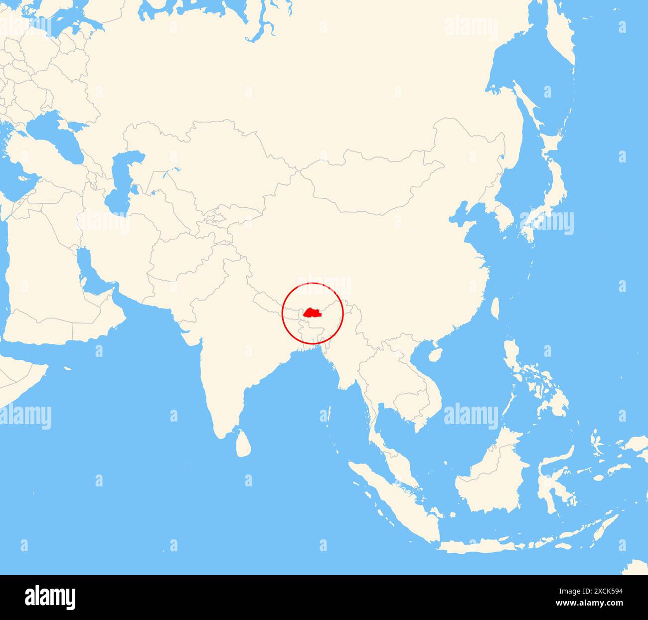 Locator map showing the location of the country Bhutan in Asia. The ...