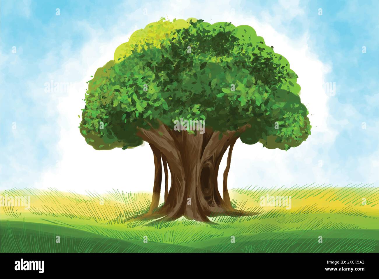 Landscape and architecture on watercolor tree background Stock Vector ...