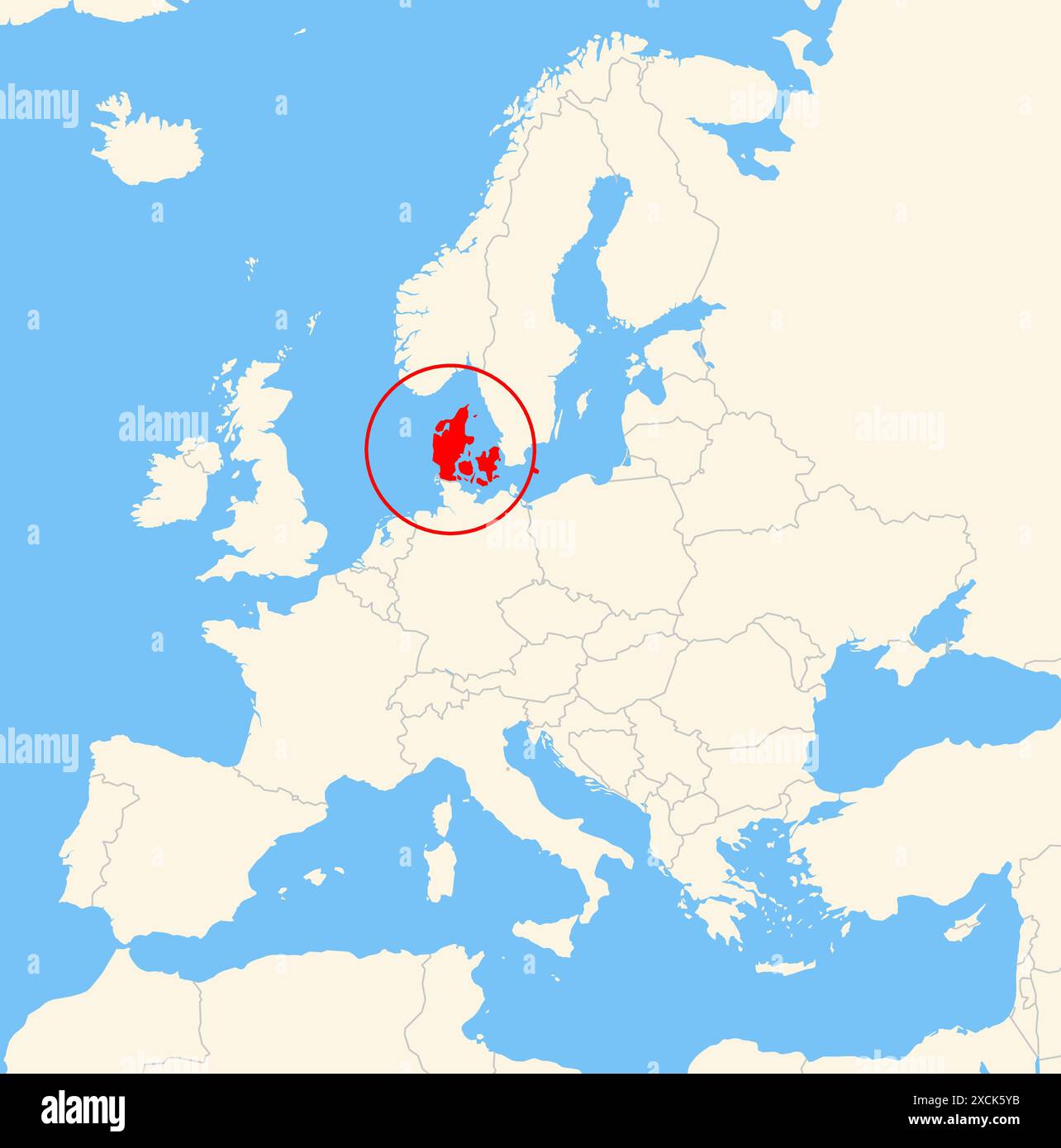 Locator map showing the location of the country Denmark in Europe. The ...