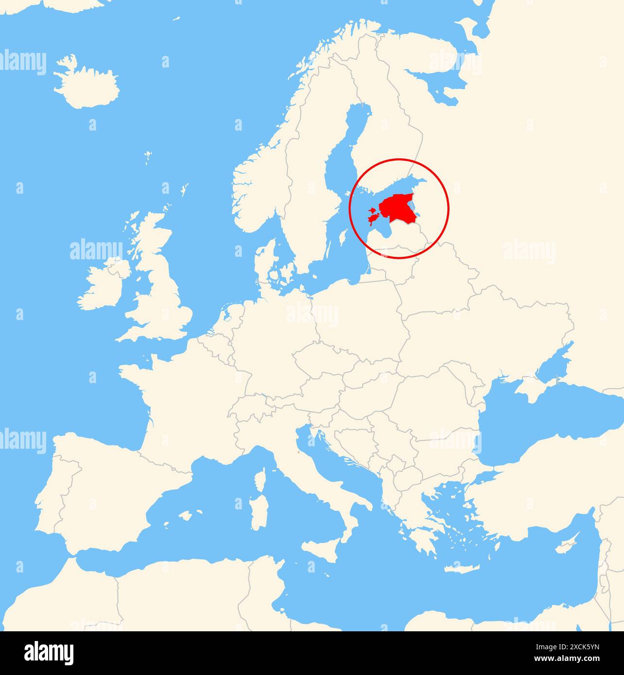 Locator map showing the location of the country Estonia in Europe. The ...
