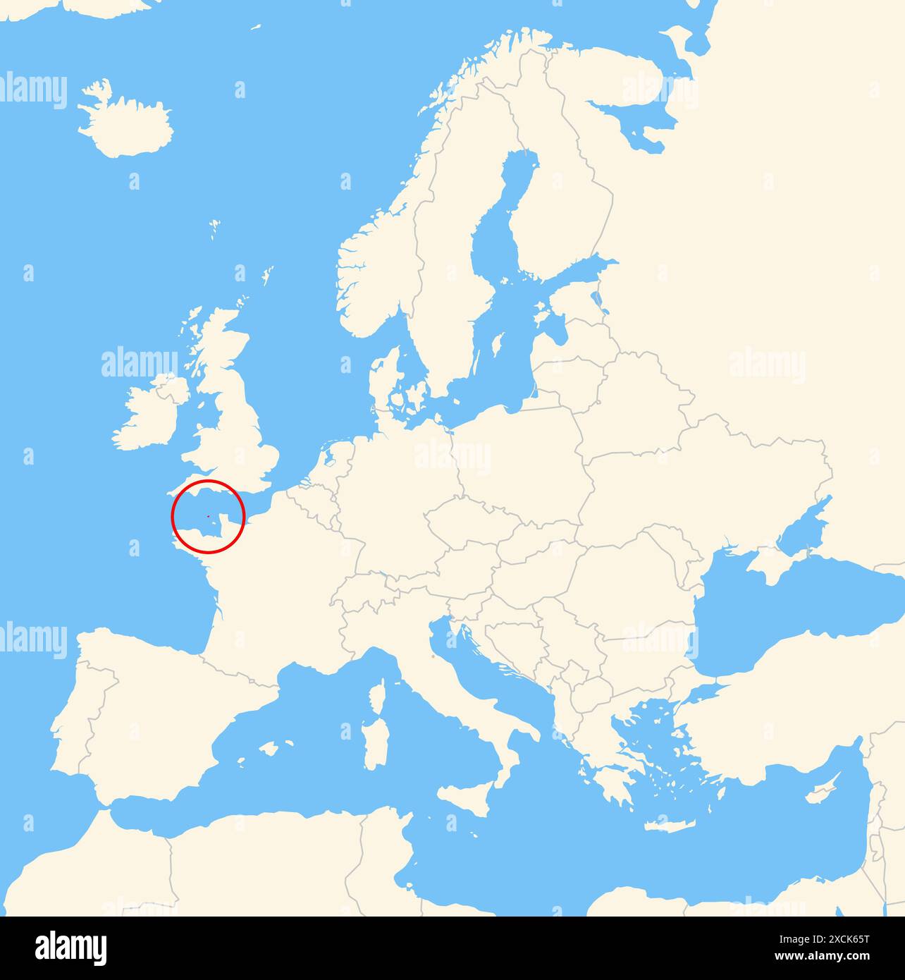 Locator map showing the location of the country Guernsey in Europe. The ...