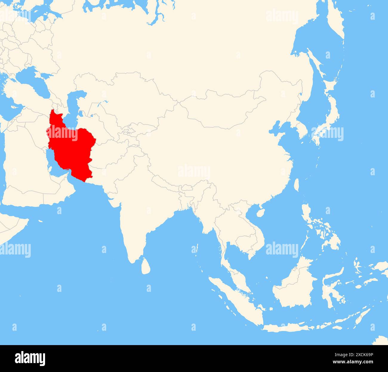 Locator map showing the location of the country Iran in Asia. The ...