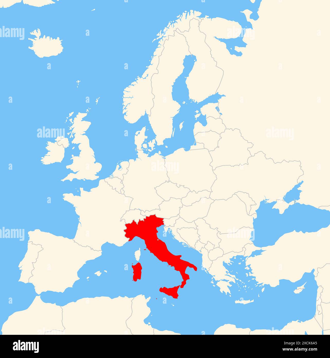 Locator map showing the location of the country Italy in Europe. The ...