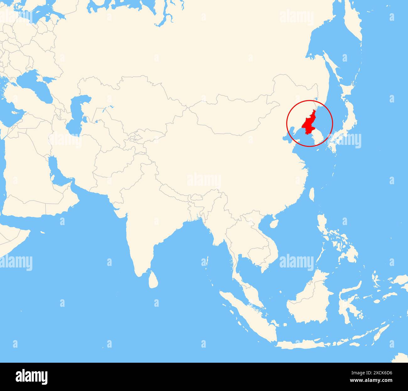 Locator map showing the location of the country North Korea in Asia ...