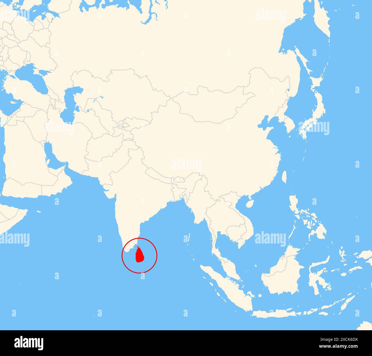 Locator map showing the location of the country Sri Lanka in Asia. The ...