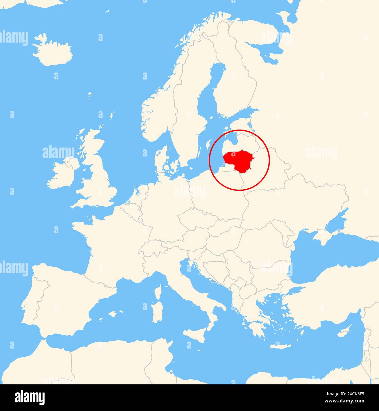 Locator map showing the location of the country Lithuania in Europe ...