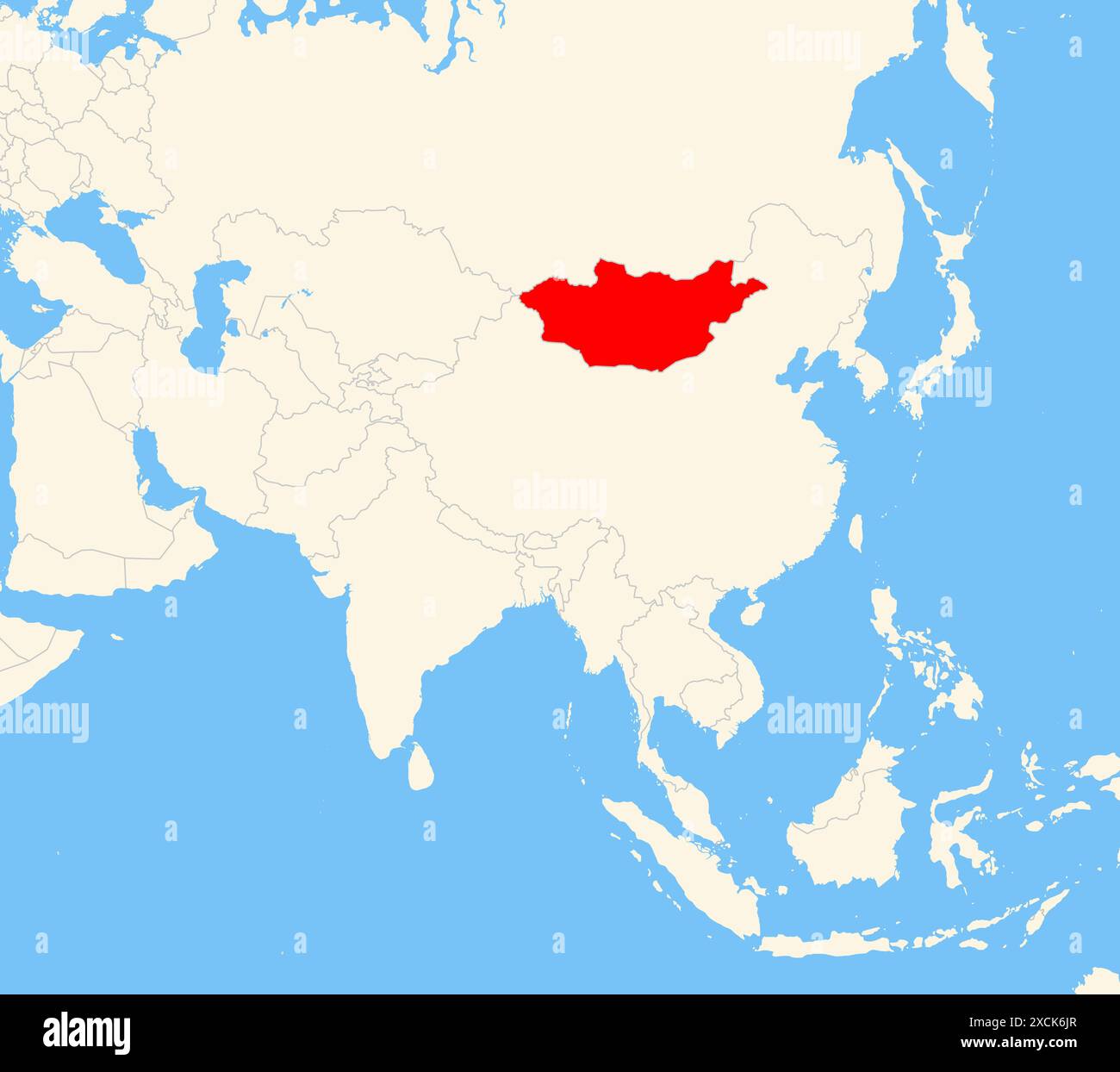Locator map showing the location of the country Mongolia in Asia. The ...