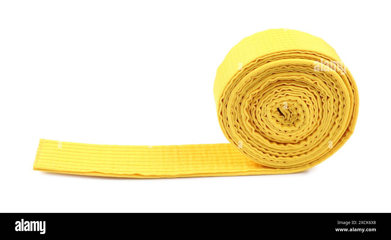Yellow karate belt isolated on white. Martial arts uniform Stock Photo ...