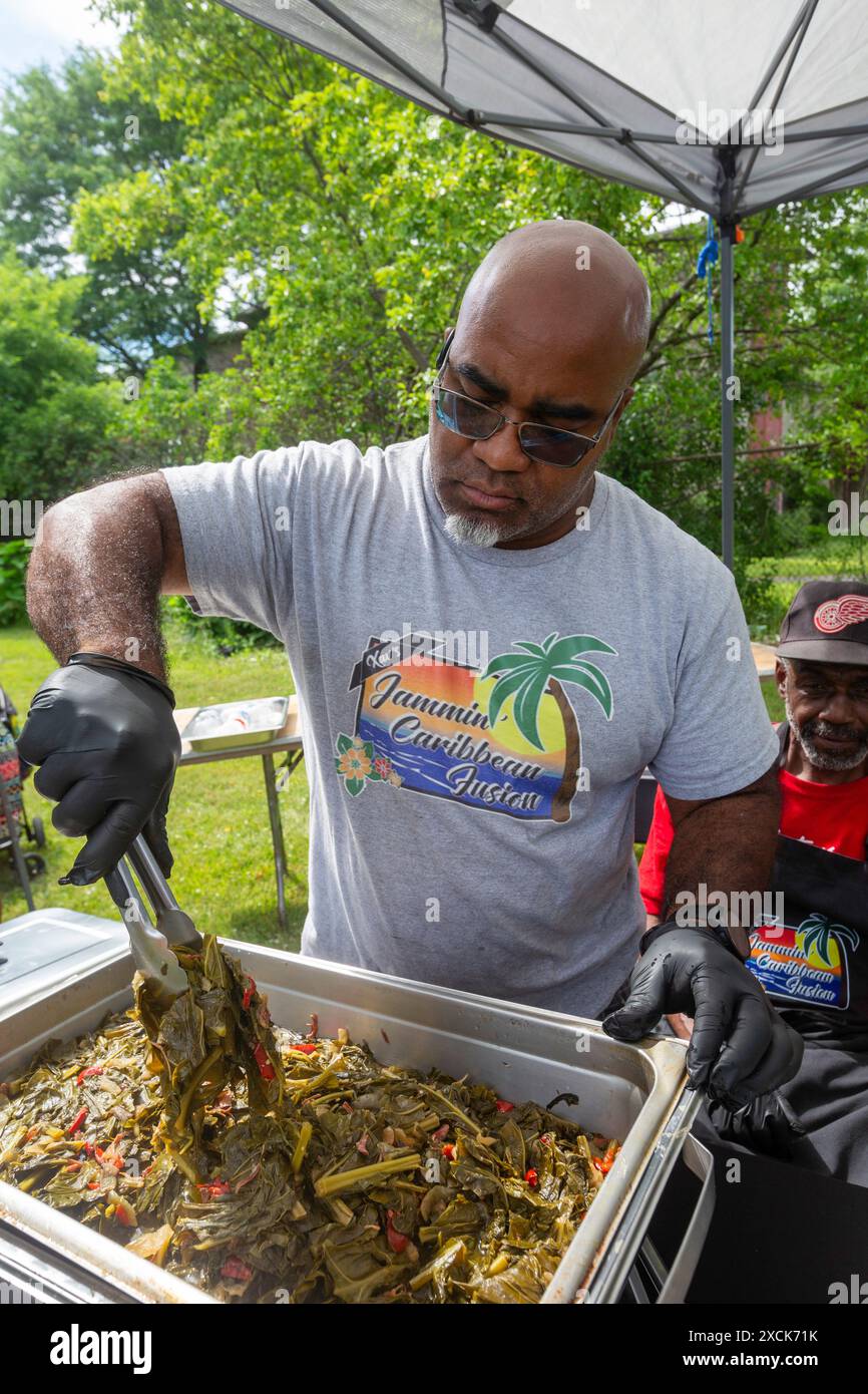 Detroit, Michigan - Xaviar Jaramillo serves samples of his cooking at ...