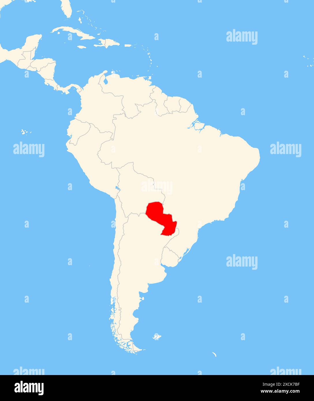 Locator map showing the location of the country Paraguay in South ...