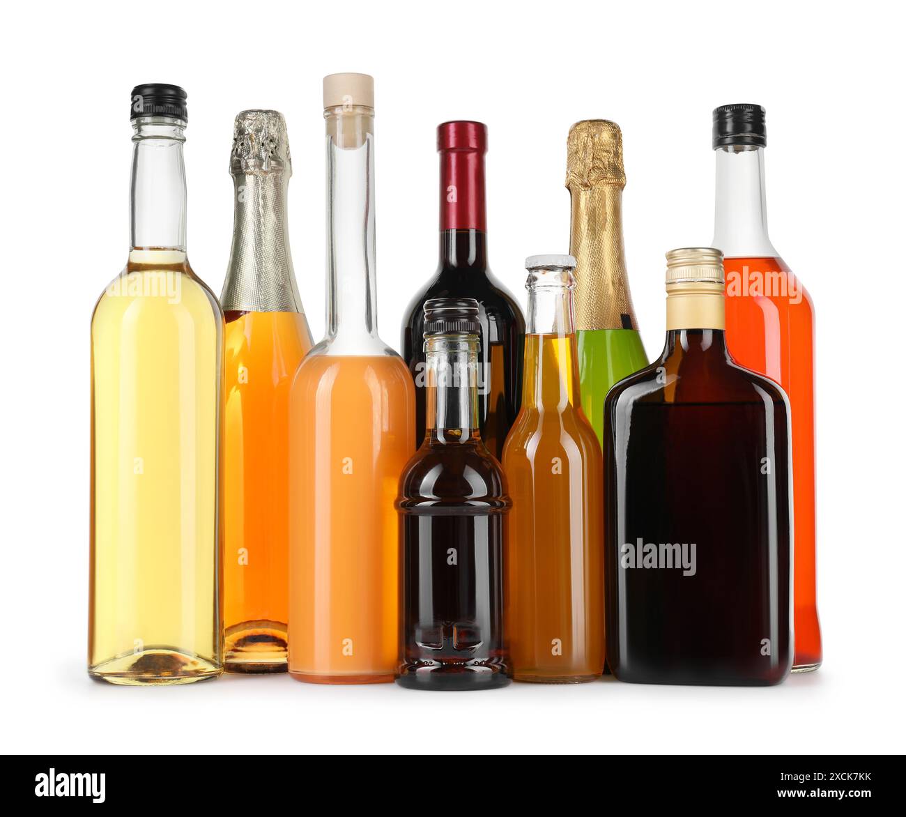 Bottles of different alcoholic drinks isolated on white Stock Photo - Alamy