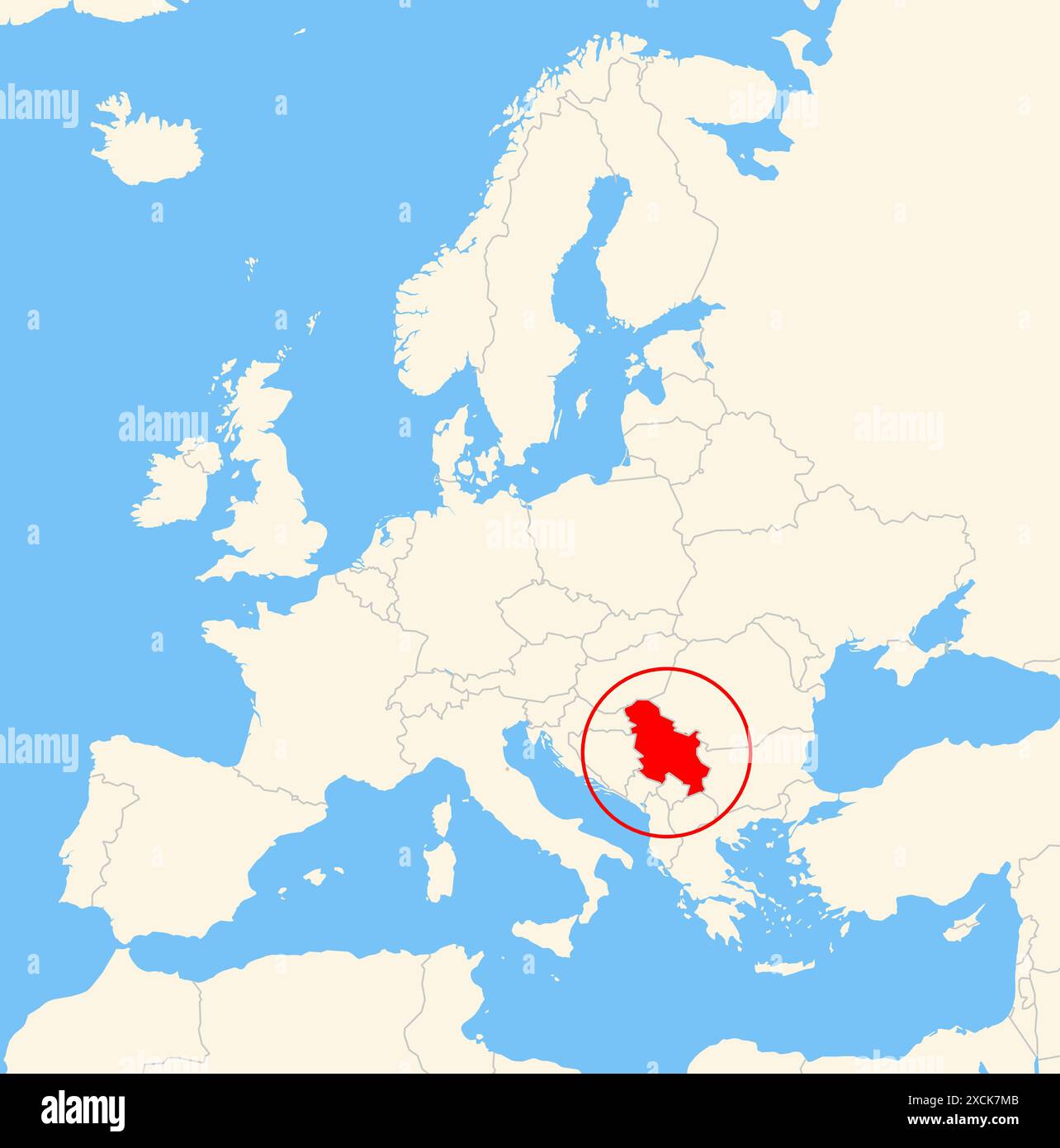 Locator map showing the location of the country Serbia in Europe. The ...
