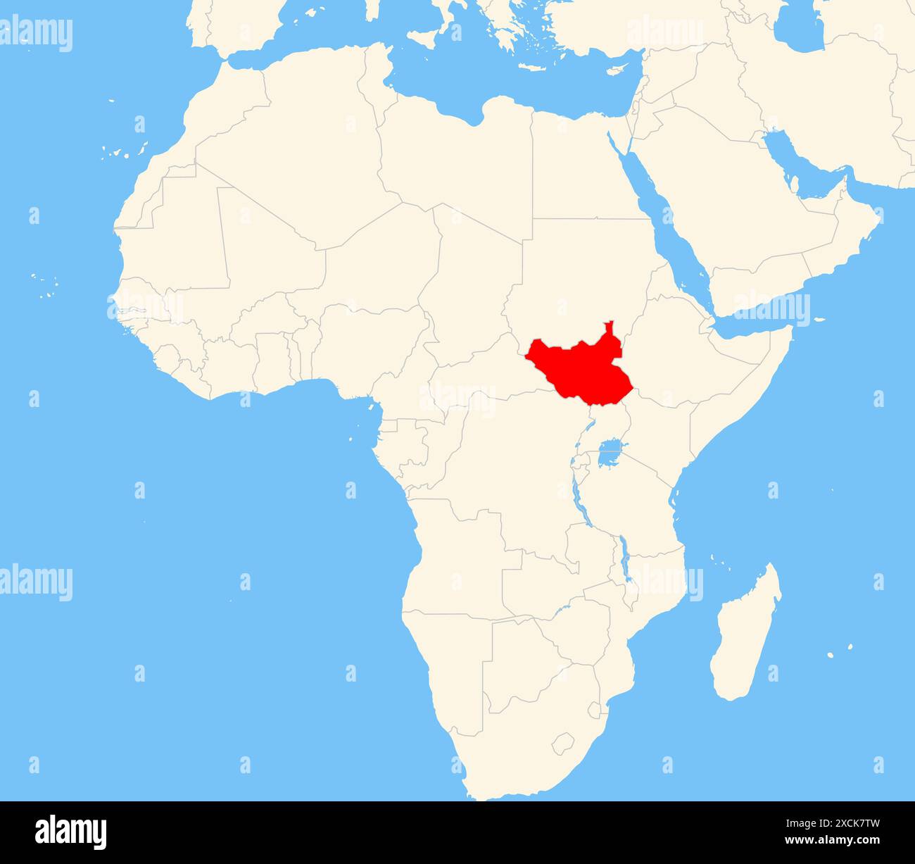 Locator map showing the location of the country South Sudan in Africa ...