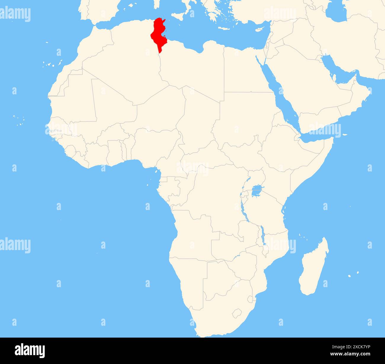 Locator map showing the location of the country Tunisia in Africa. The ...