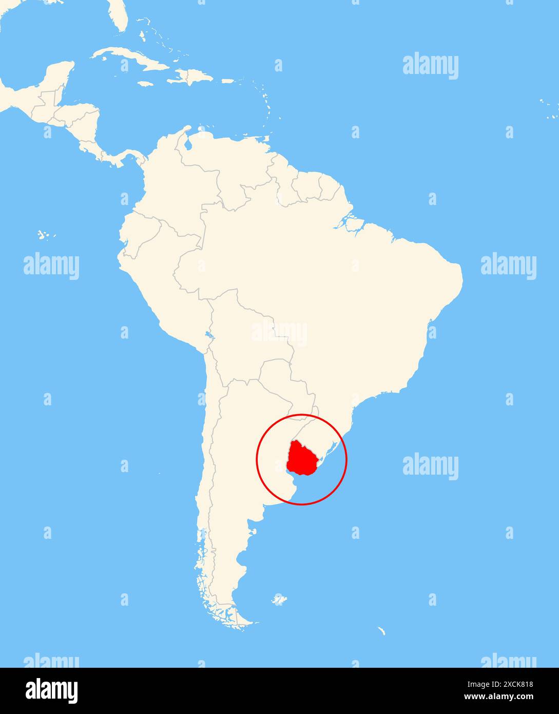 Locator map showing the location of the country Uruguay in South ...