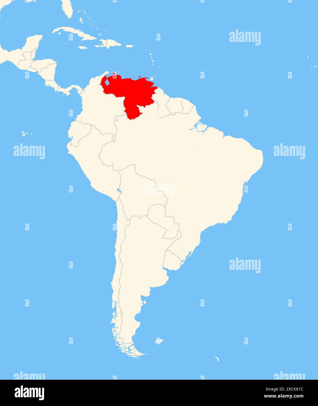 Locator map showing the location of the country Venezuela in South ...