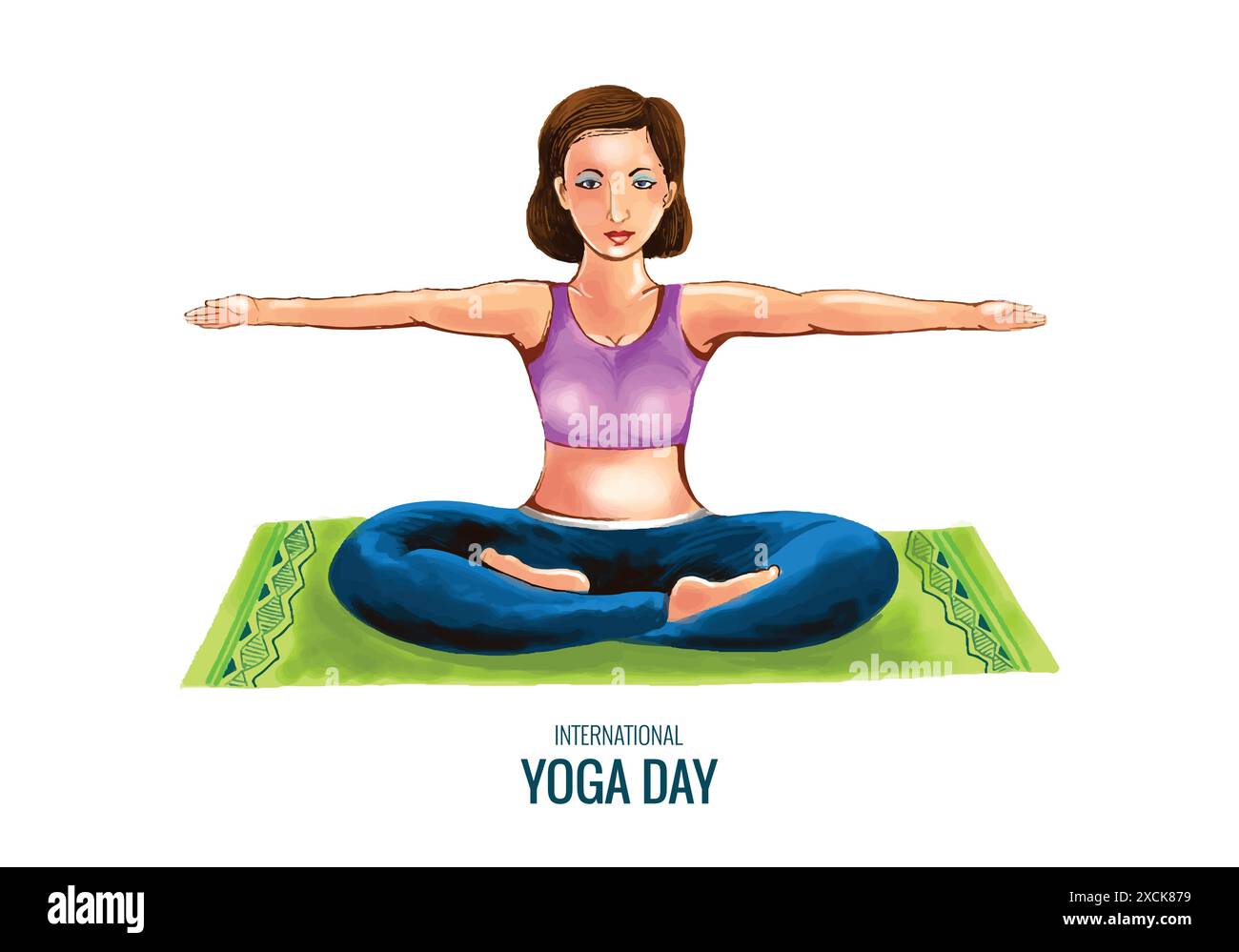 Illustration of young woman doing asana for international yoga day ...