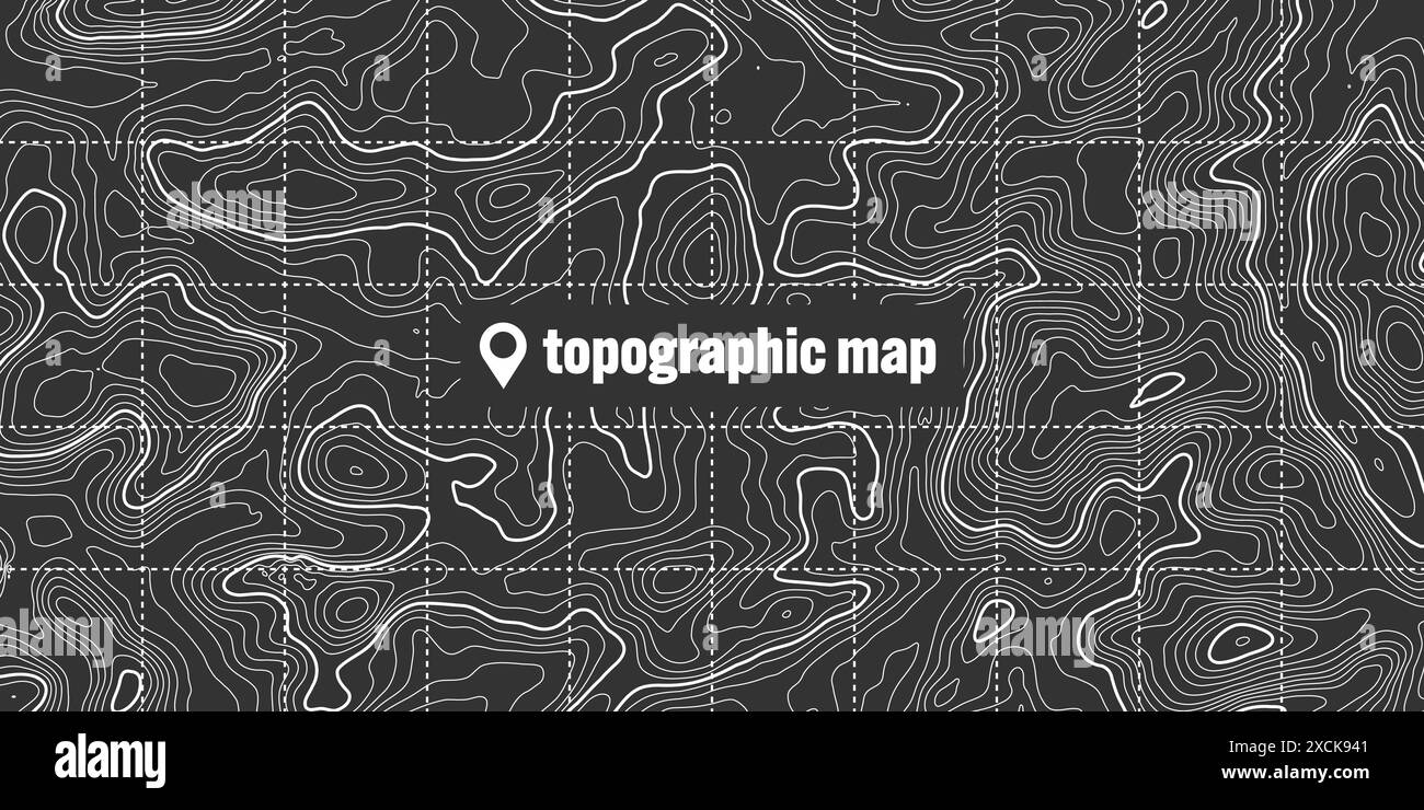 Topographic map with contour lines. Geographic terrain grid, relief ...