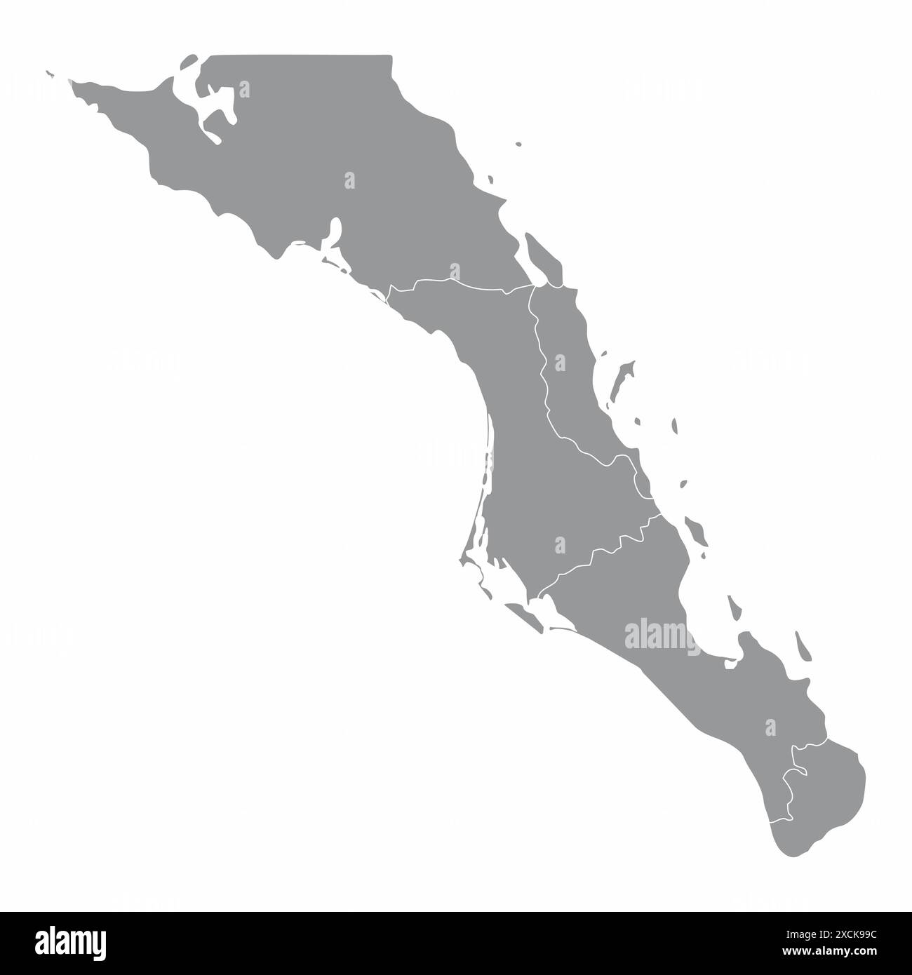 The administrative map of Baja California Sur State isolated on white ...