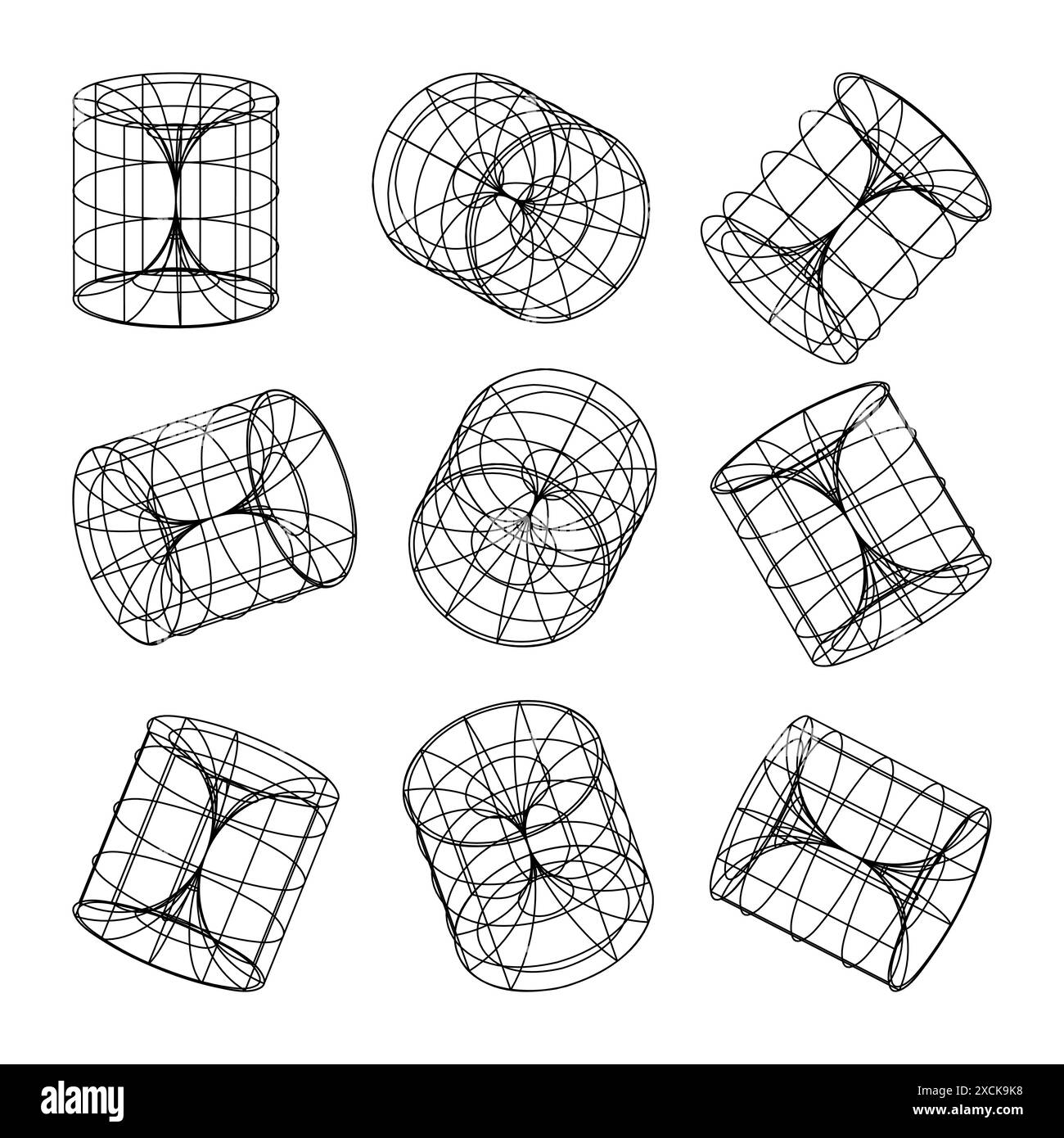 Wireframe lined shapes. Perspective mesh, 3d grid. Low poly geometric ...
