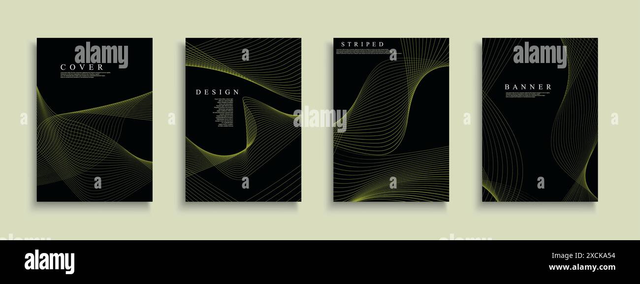 Set of dark abstract striped covers, templates, backgrounds, placards ...