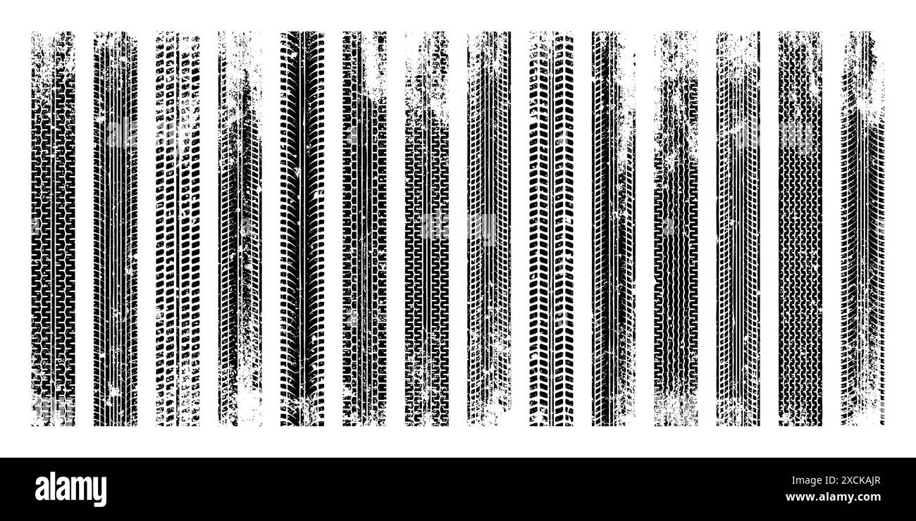 Grunge tire tracks, wheel braking marks. Truck, car or motorcycle tread ...