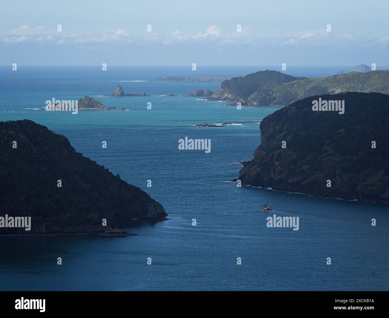 Nature landscape blue ocean water panorama view with cliff hills at ...