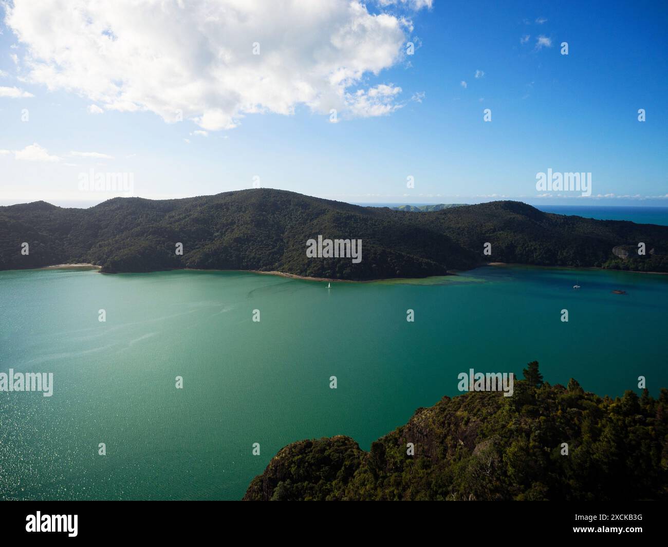 Nature landscape blue ocean water panorama view with cliff hills at ...