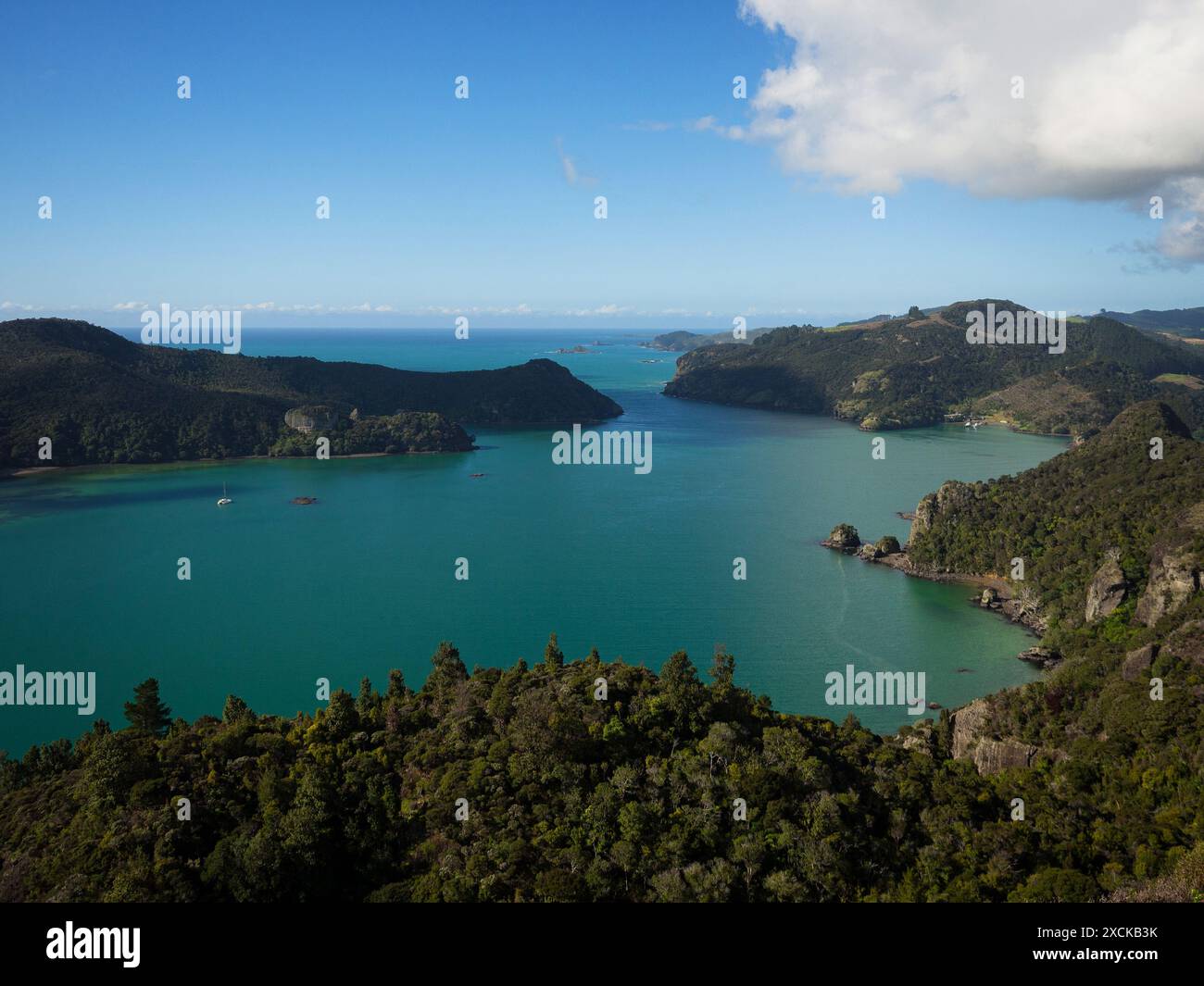 Nature landscape blue ocean water panorama view with cliff hills at ...