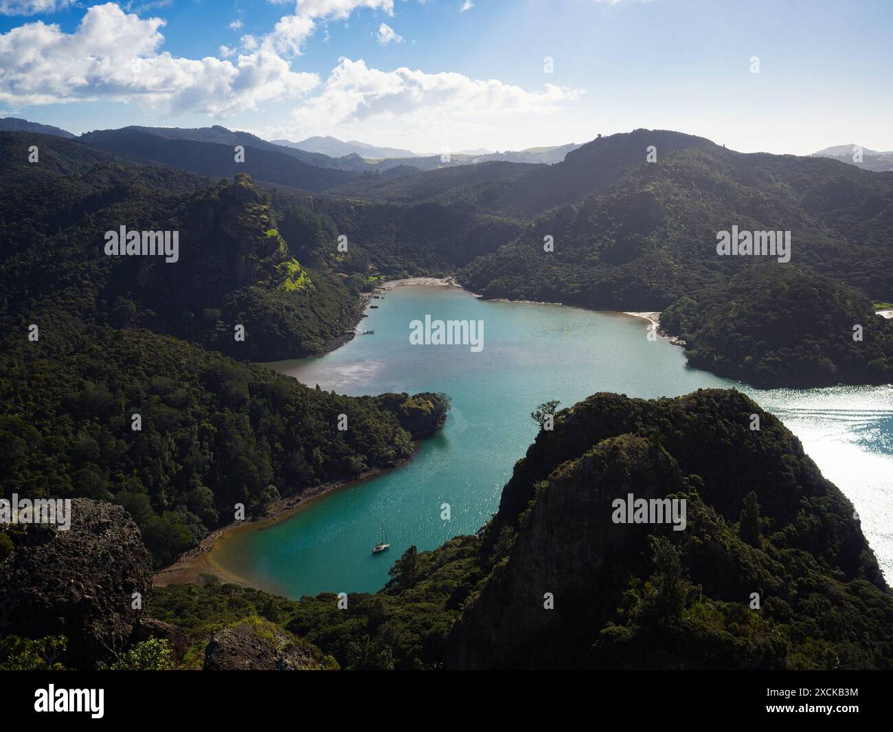 Nature landscape blue ocean water panorama view with cliff hills at ...