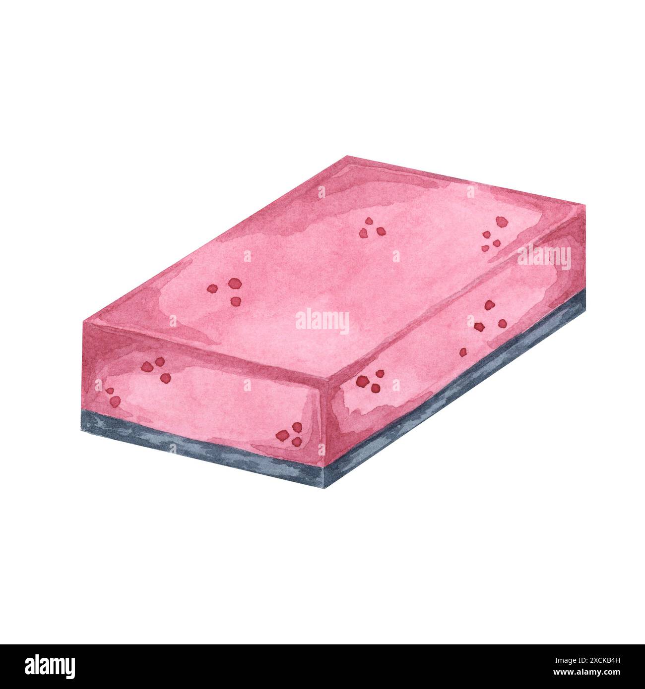 Pink sponge with grey scouring pad in watercolor. Washing sponge for ...