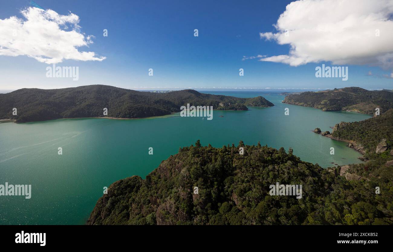 Nature landscape blue ocean water panorama view with cliff hills at ...