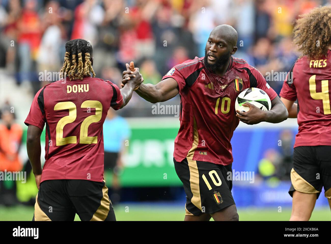 Romelu Lukaku (10) of Belgium celebrates after scoring the 1-1 ...