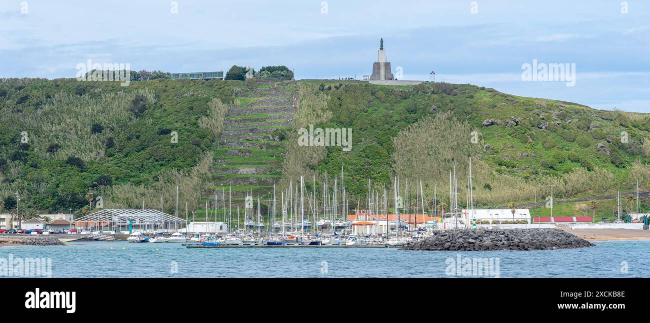 view of the marina with small pleasure boats. Vitoria beach, Terceira ...