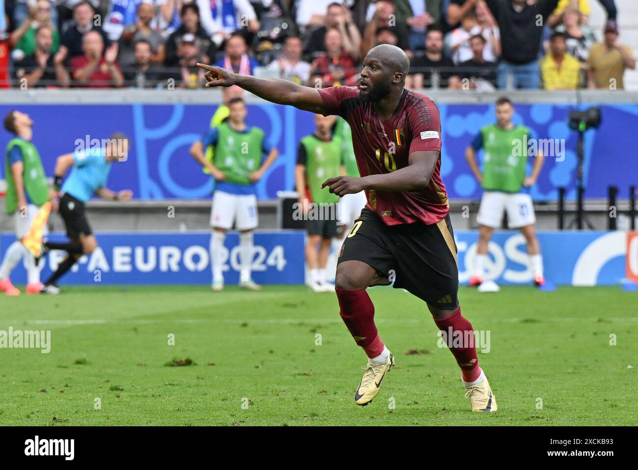 Romelu Lukaku (10) of Belgium celebrates after scoring a second goal ...