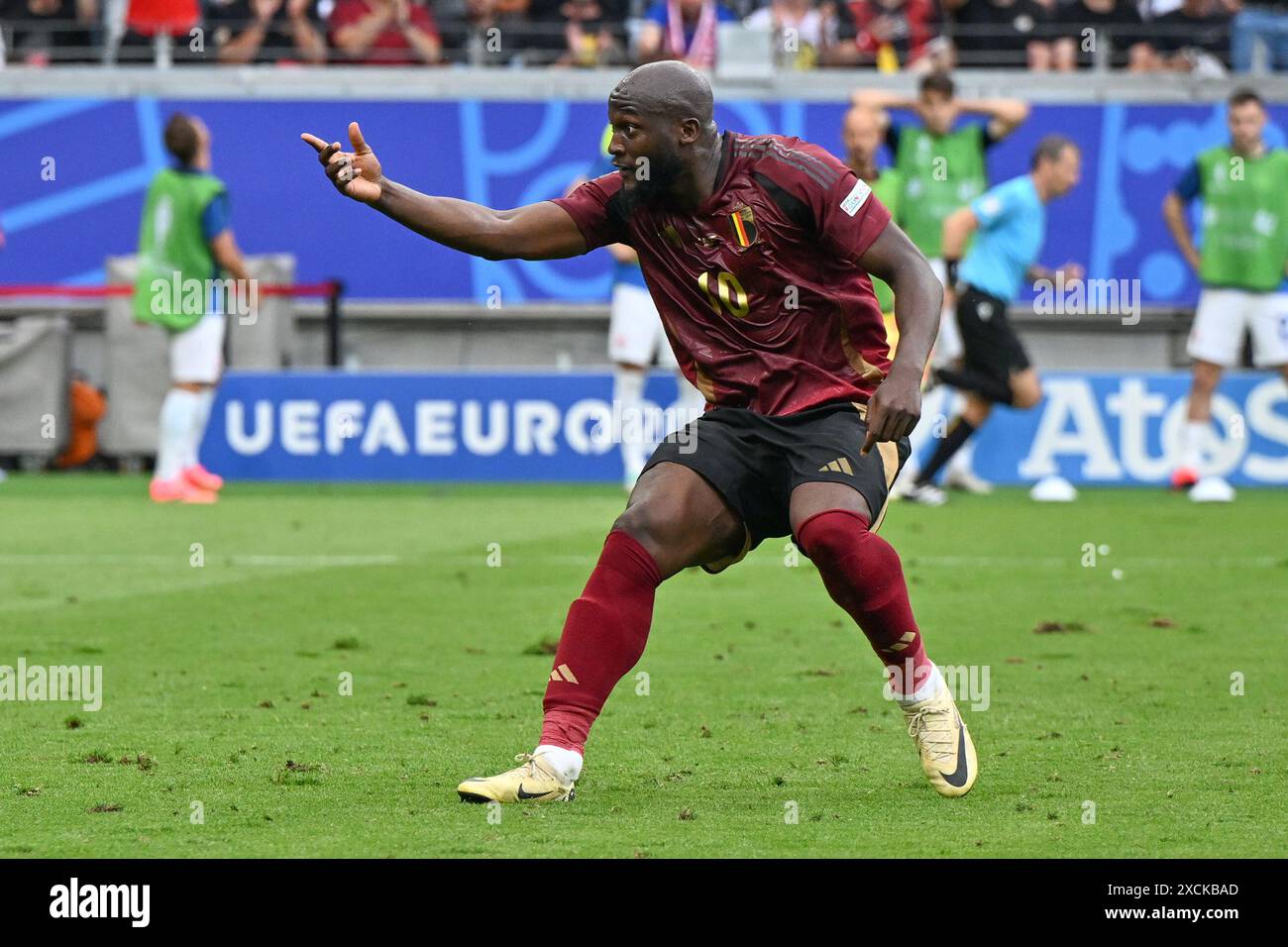 Romelu Lukaku (10) of Belgium celebrates after scoring a second goal ...
