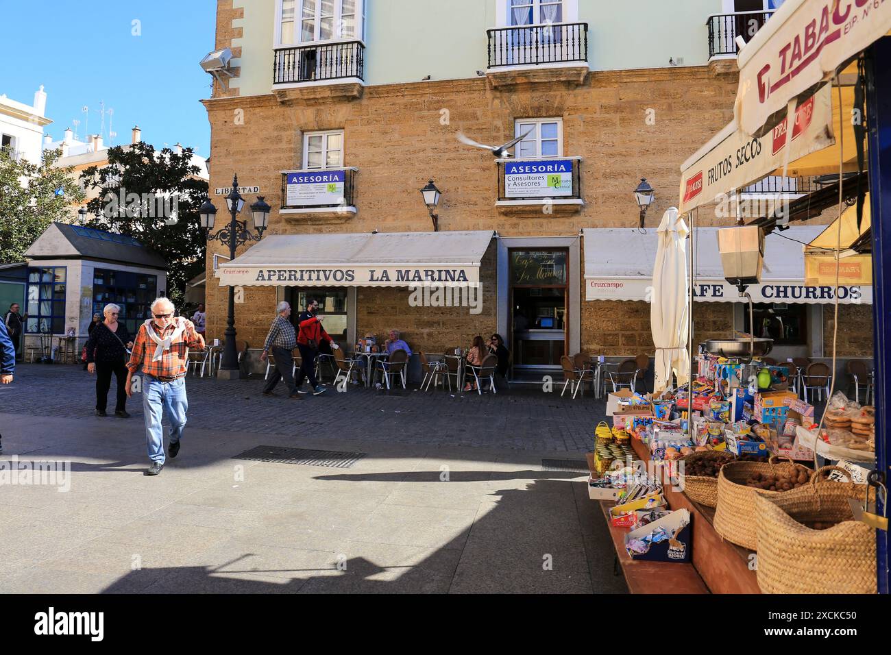Cadiz, Andalusia, Spain- October 21, 2023: Souvenirs and market stalls ...