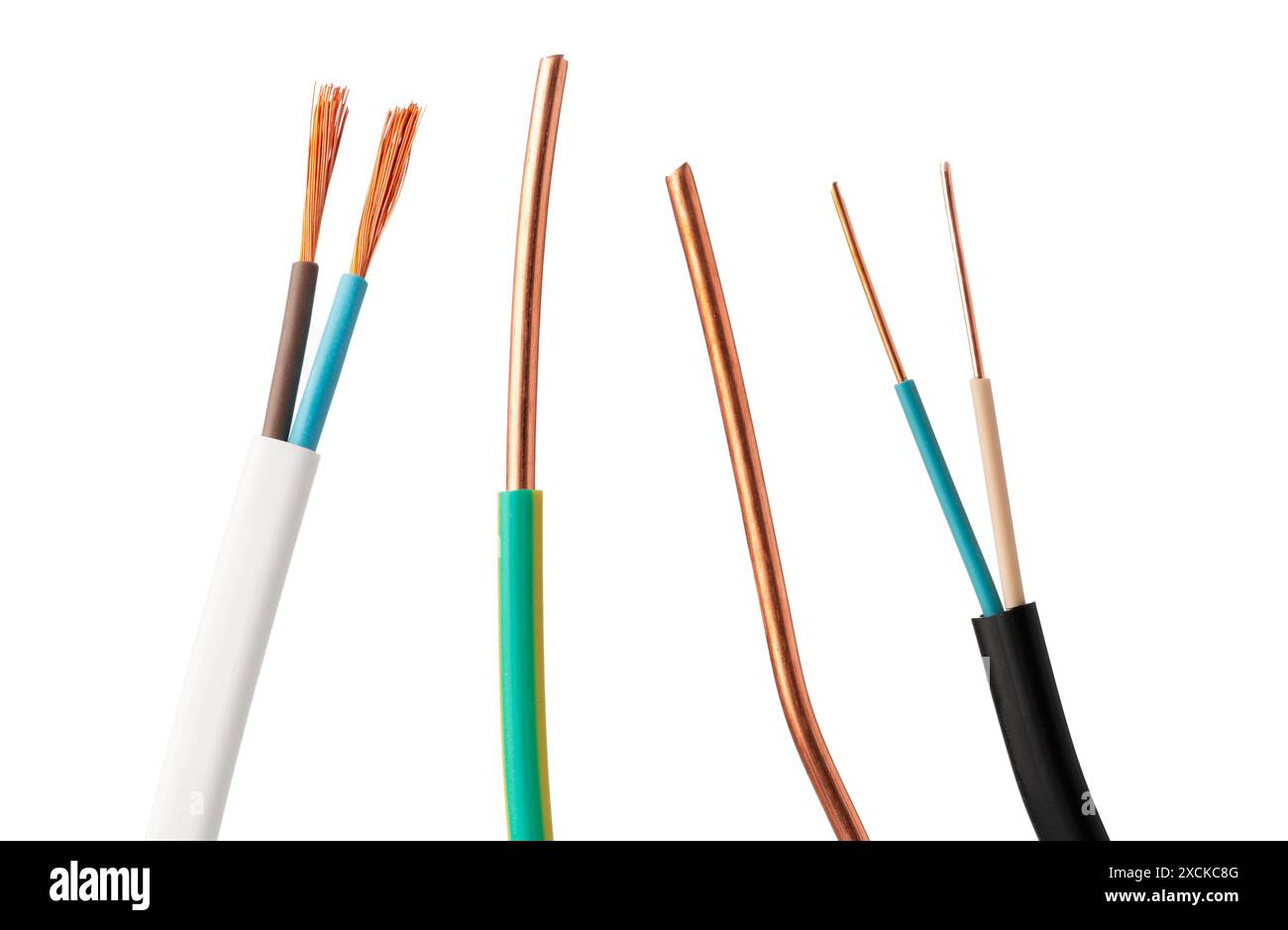 Four Different Types of Electrical Wires Isolated on White Background ...