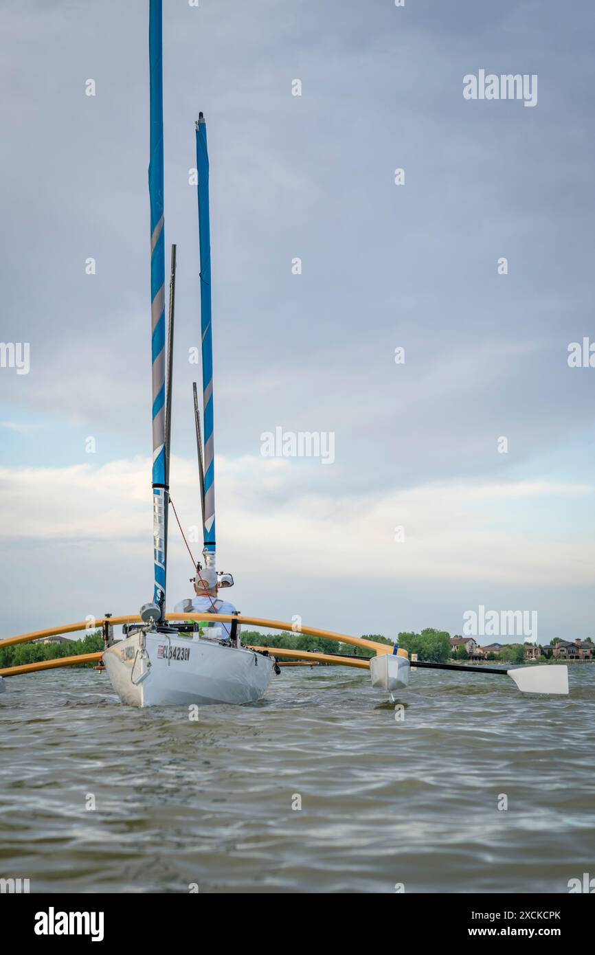 Loveland, CO, USA - June 2, 2024: Rowing Rowcruiser, homebuilt trimaran ...