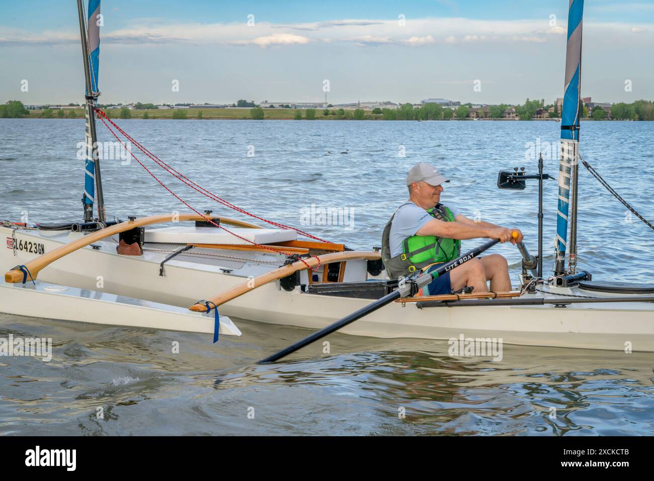 Loveland, CO, USA - June 2, 2024: Rowing Rowcruiser, homebuilt trimaran ...